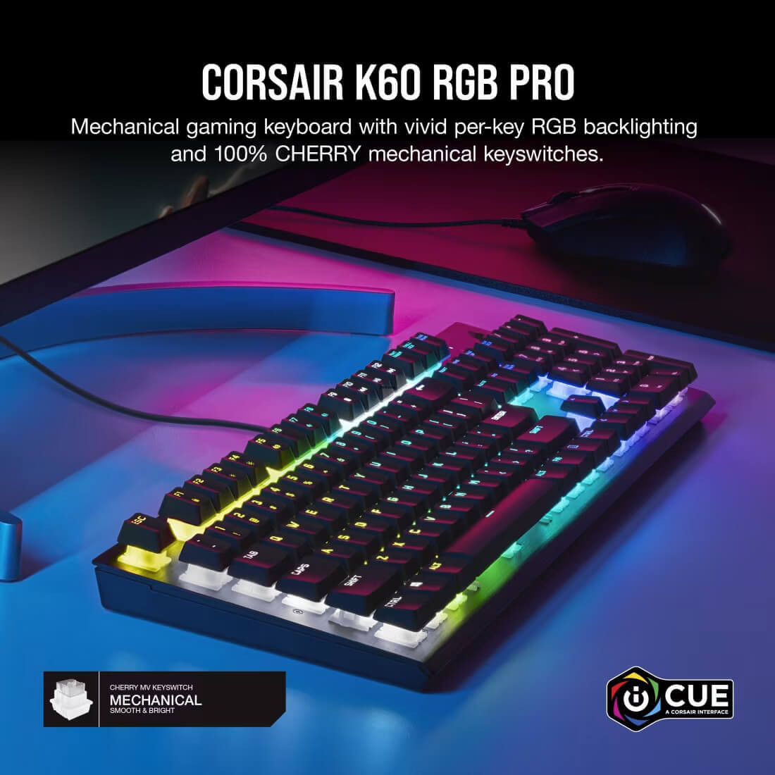 Clavier Gaming Mécanique Corsair K60 RGB PRO - Switchs CHERRY MV - PC ...
